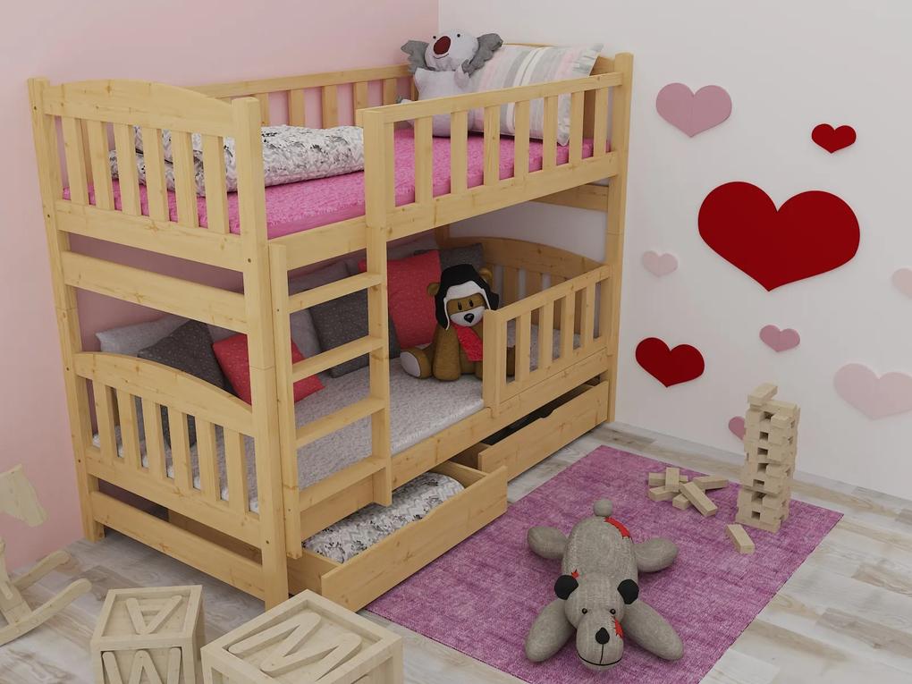 Vomaks Patrová postel PP 013 se zábranou Rozměr: 80 x 200 cm, Barva: surové dřevo, Prostor mezi lůžky: 80 cm