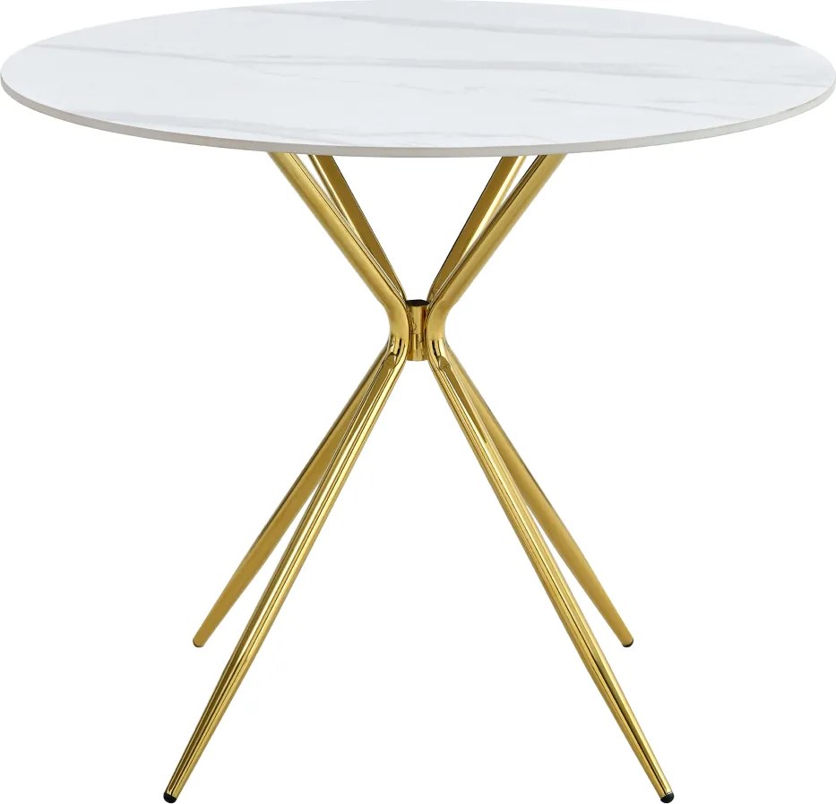 Jídelní stůl, bílý mramor/gold chrom zlatá, průměr 90 cm, MEKNER