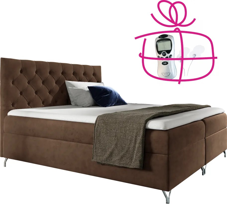 Boxspringová postel, 180x200, hnědá látka Velvet, GULIETTE + dárek