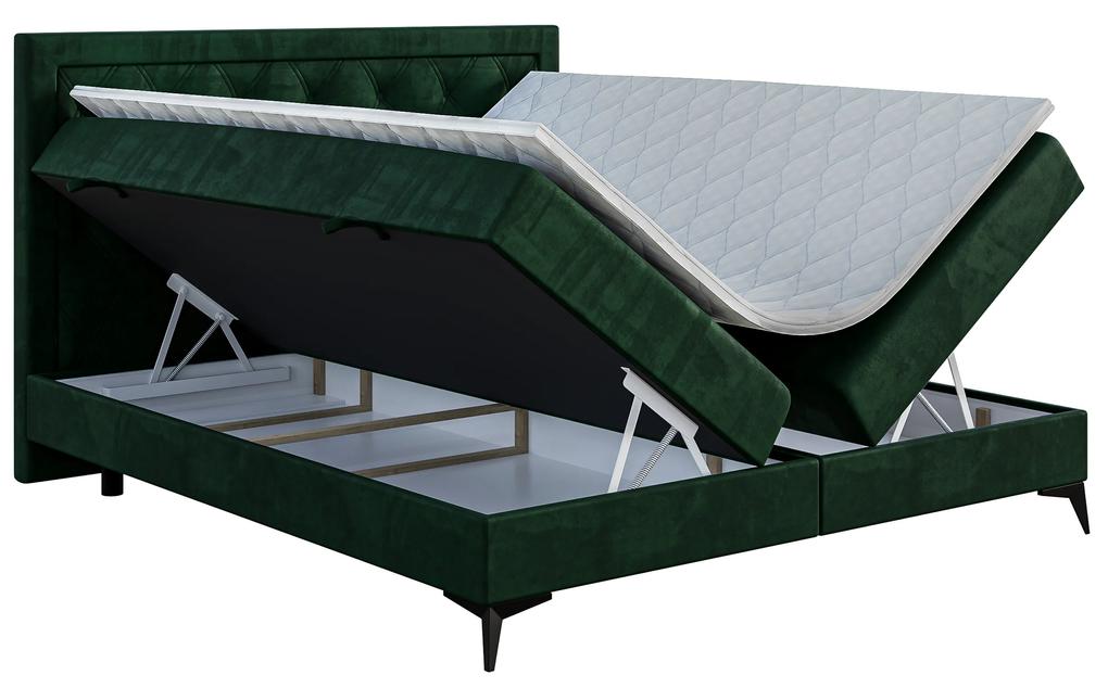 Kontinentální postel 160 cm Dustin (tmavě zelená) (s matrací a úl. prostorem). 1043363