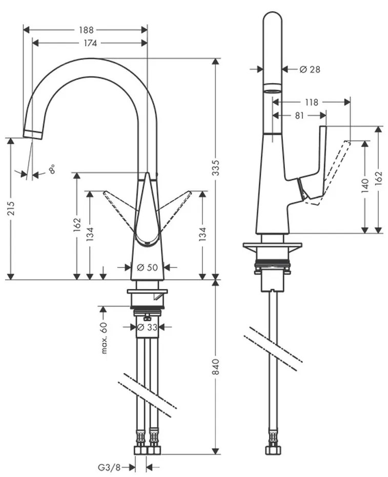 Hansgrohe Talis M51, páková dřezová baterie 220, chromová, 72814000