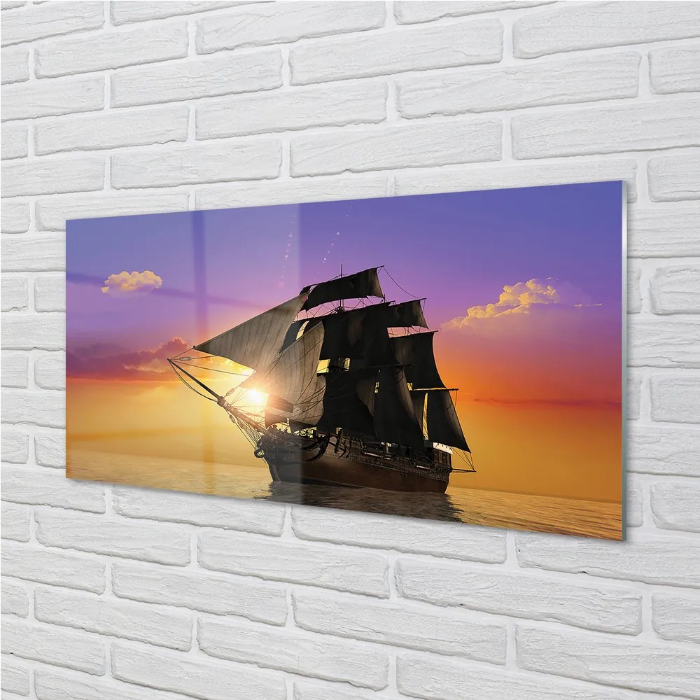 akrylový obraz Barevné nebe ship sea 140x70 cm