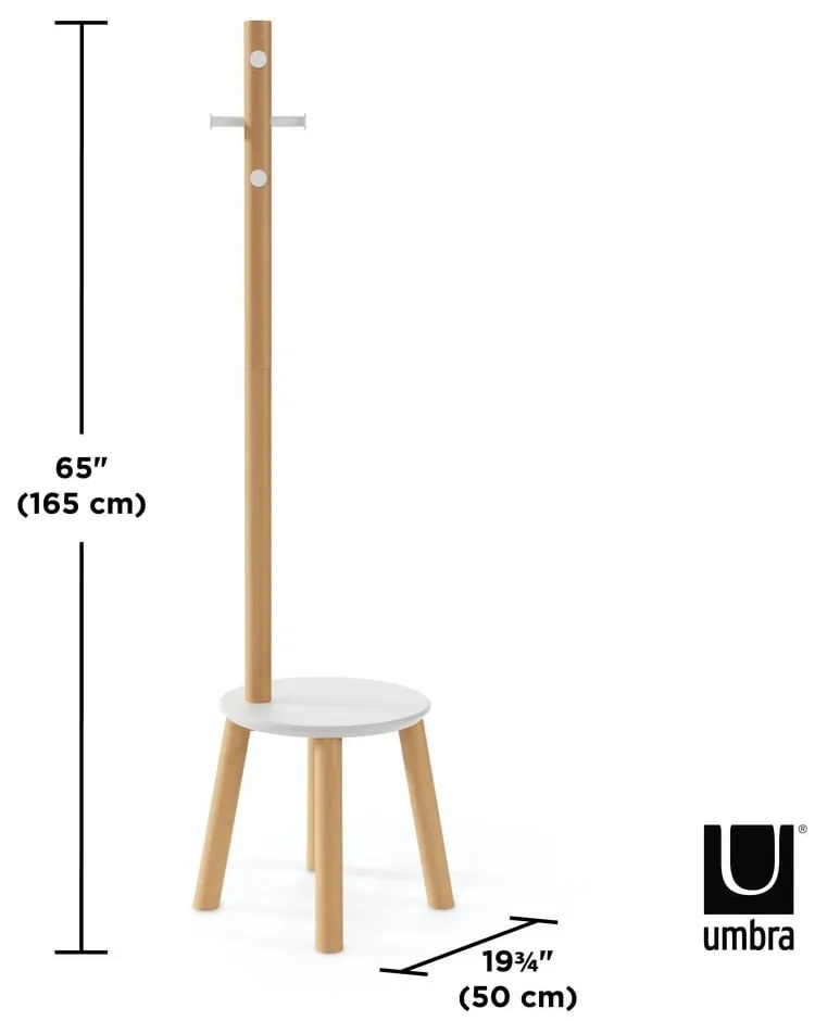 Bílý přírodní věšák z kaučukového dřeva Pillar – Umbra