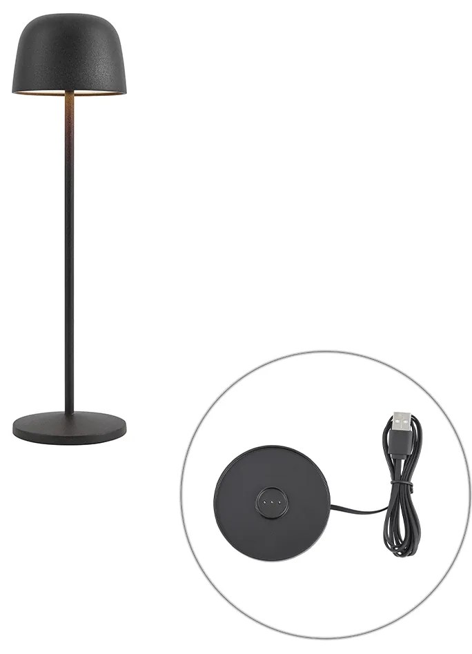 Stolní lampa černá vč. LED dobíjecí s nabíjecí stanicí IP65 - Raika