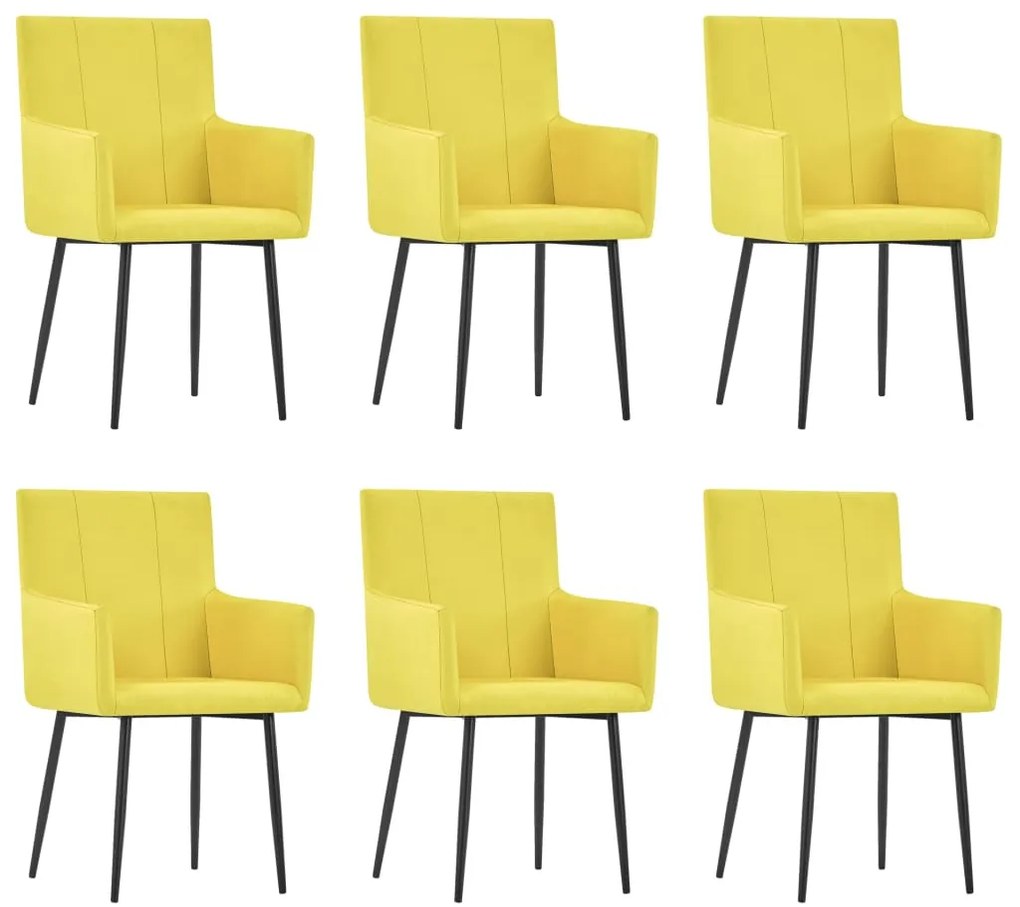 vidaXL Jídelní židle s područkami 6 ks žluté textil