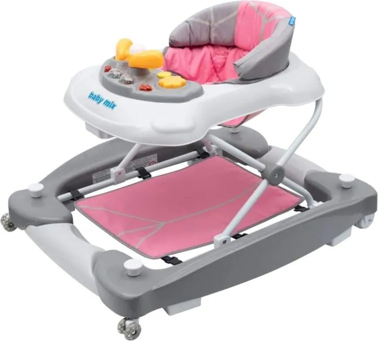 Dětské chodítko s houpačkou a silikonovými kolečky Baby Mix růžové