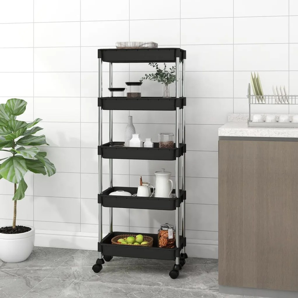 Kuchyňský vozík s 5 patry černý 42x29x128 cm železo a ABS 336331
