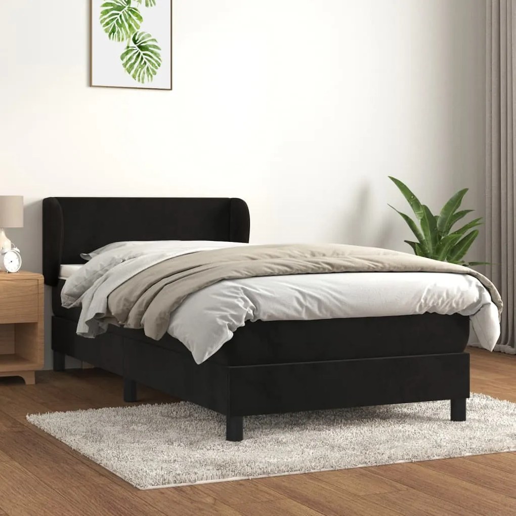 Box spring postel s matrací černá 100x200 cm samet 3127357