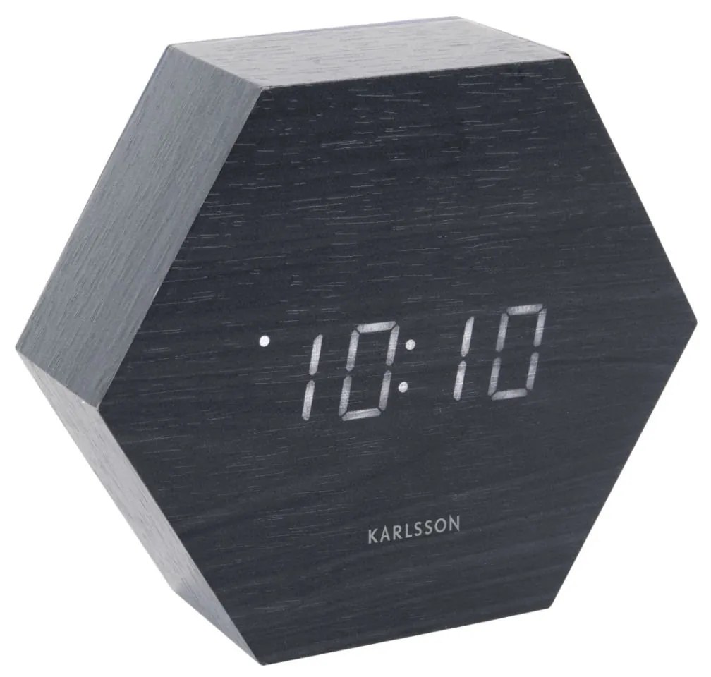KARLSSON Černý budík – Hexagon 13 × 11 × 4,5 cm