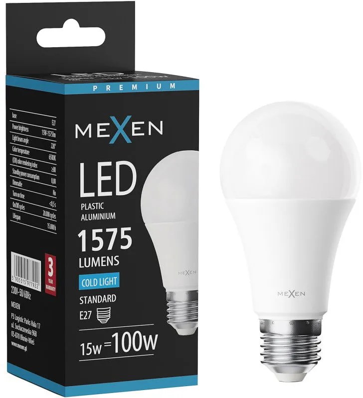 Mexen Nova, LED žárovka E27, A60, 15W, studená - 6500K, 1575 lm - L100-E27-1565-01