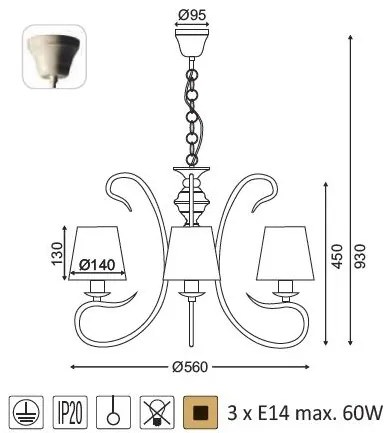 ACA DECOR Závěsné svítidlo DIJON max. 3x60W/E14/230V/IP20