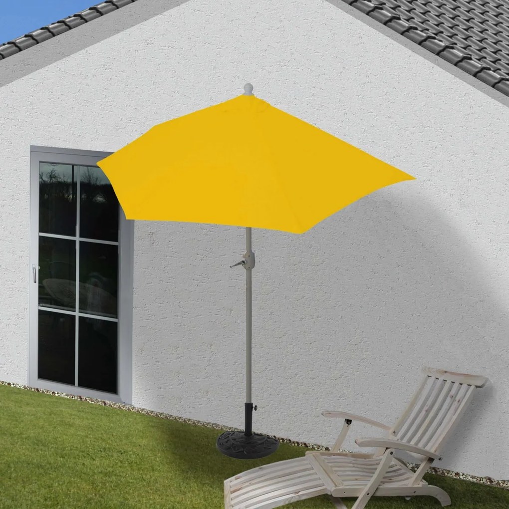 Slunečník půlkruh Parla - polyester/hliník - 270cm žlutý se stojanem