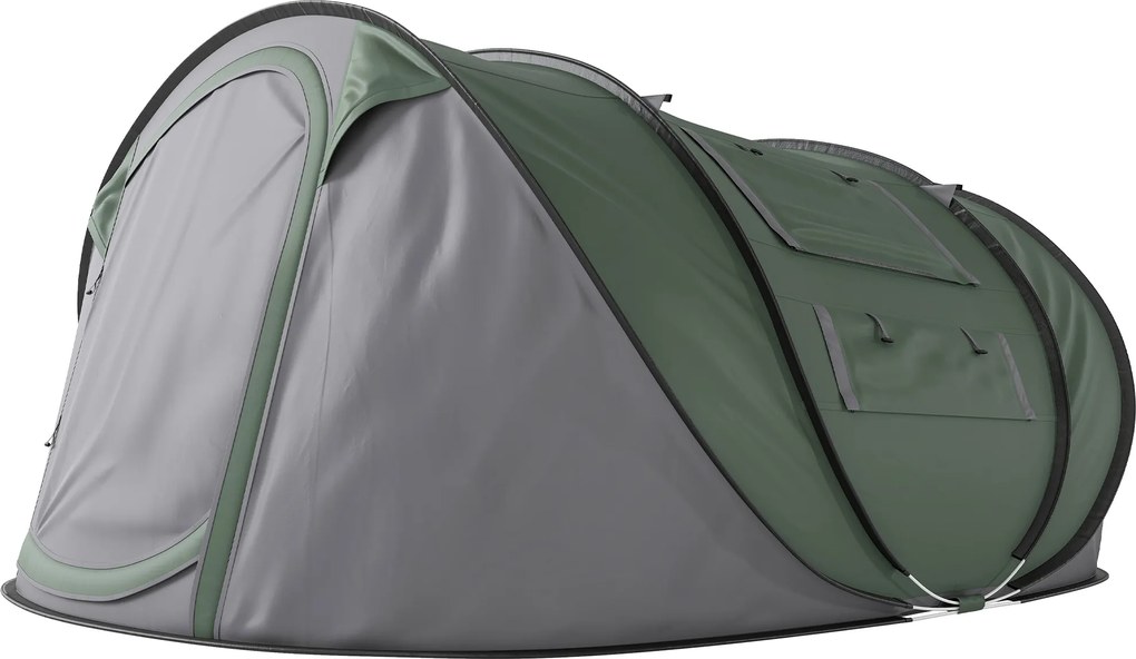 Outsunny Pop-Up Stan pro 4-5 Osob, Instantní Stan s Okny a Voděodolnou UV-Odolnou Taškou 263,5x220x123 cm Zelený a Šedý | Aosom