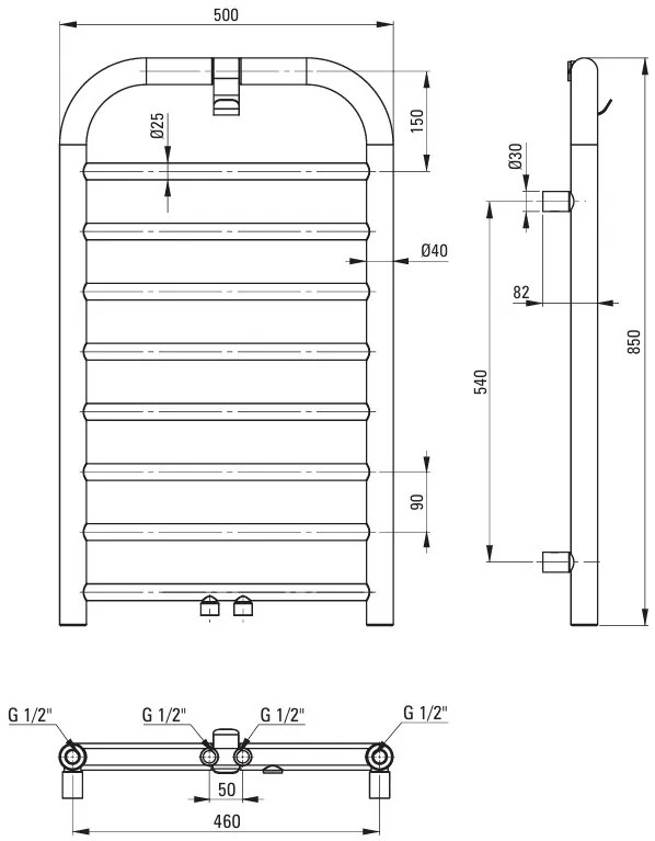Deante Silia, koupelnový radiátor 500x850 mm, 335W, broušená ocel, DEA-AGI_FG31