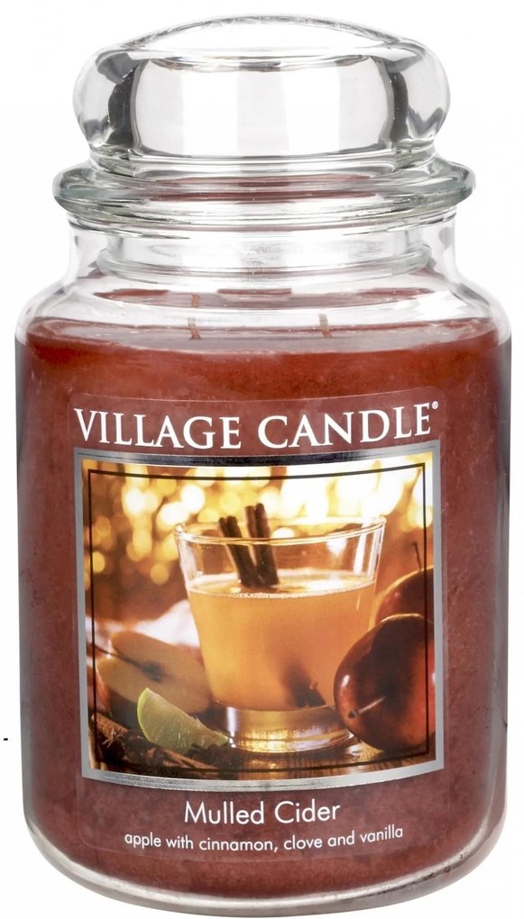 VILLAGE CANDLE Svíčka ve skle Mulled Cider 602g, hnědá barva, sklo, vosk