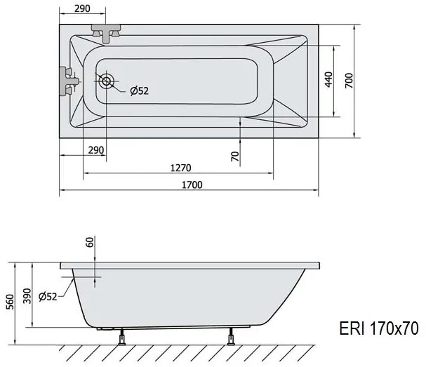 Sanjet masážní vana Eri 170x70x39 cm v systému Hydro+perlička s profi flat ovládáním VN3
