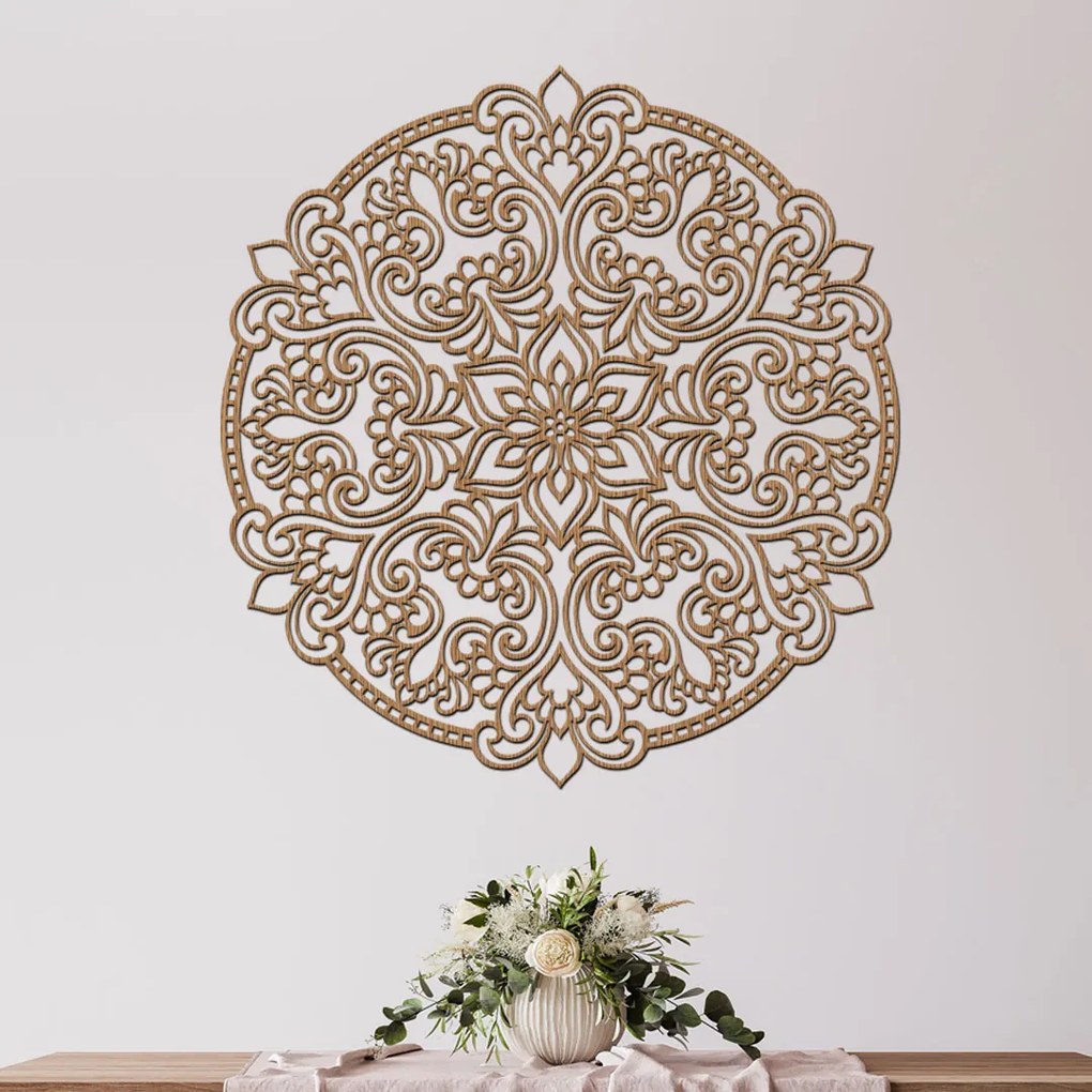 dřevo života Dřevěná mandala na zeď LÁSKA Zvolte barvu dekoru: Dub Sonoma, Zvolte rozměr Ø (cm): 95
