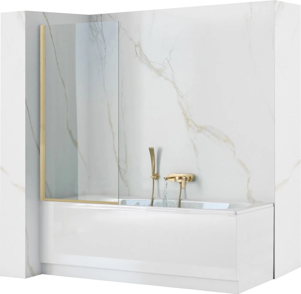 Rea Elegant Gold, vanová zástěna s pevným křídlem 80x140 cm, zlatá matná, REA-W6601