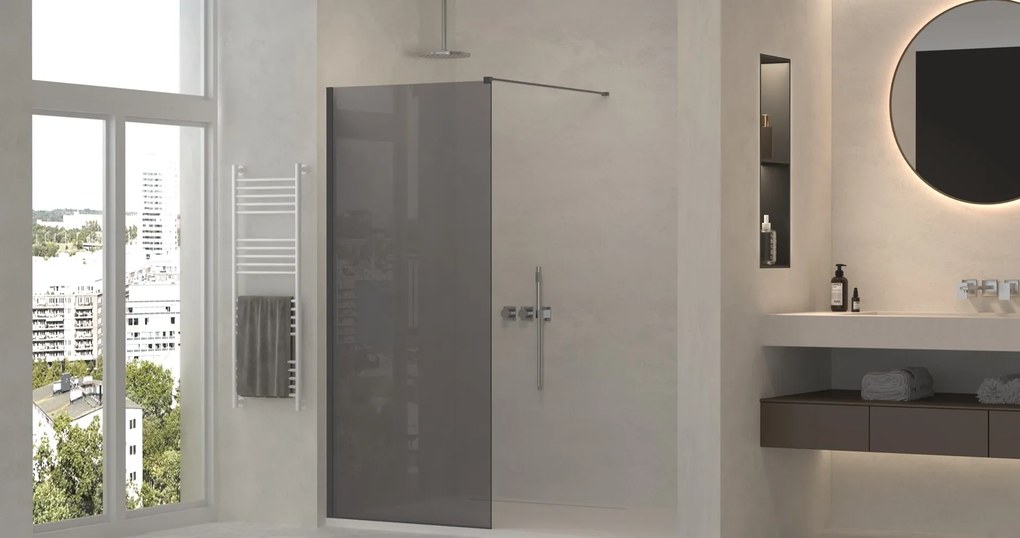 Erga Paris, sprchová zástěna Walk-In 30x200 cm, 8mm šedé sklo, černý profil, ERG-V02-PARIS-030x200-GR-BK