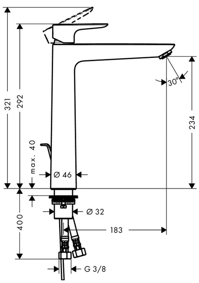 Hansgrohe Talis E, vysoká umyvadlová baterie 240 s odtokovou soupravou s táhlem, chromová, 71716000