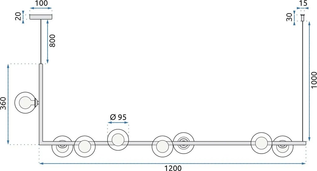 Toolight - Kovová industriální skleněná stropní lampa APP754-8CP, černá, OSW-03987
