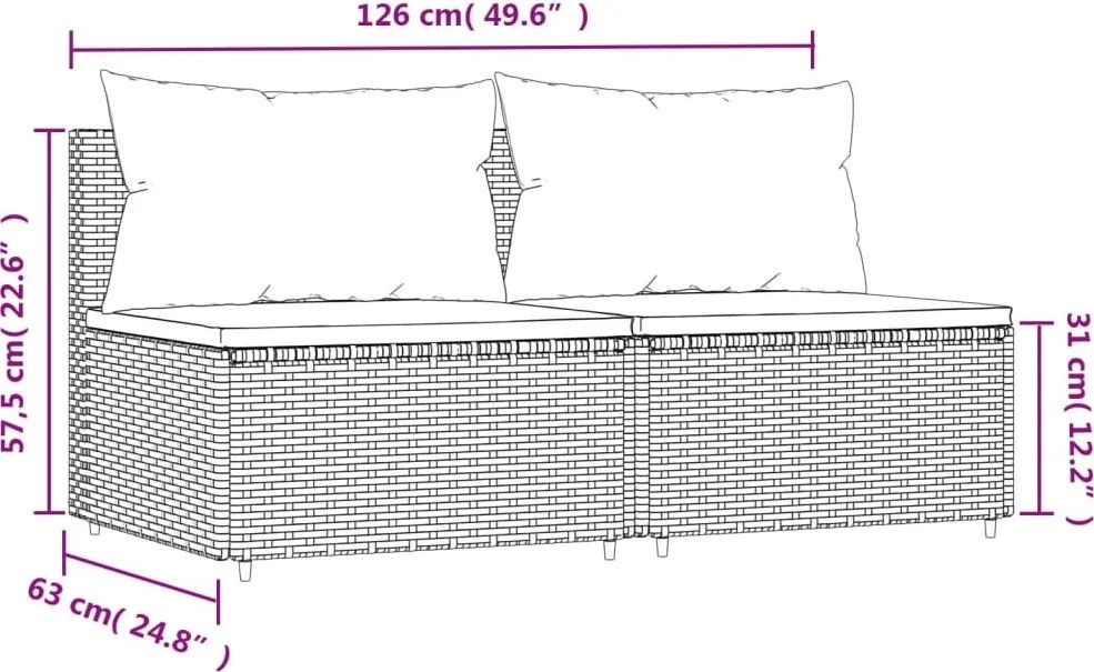 vidaXL Zahradní středové pohovky s poduškami 2 ks polyratan [319754] Barva: Hnědá a zelená