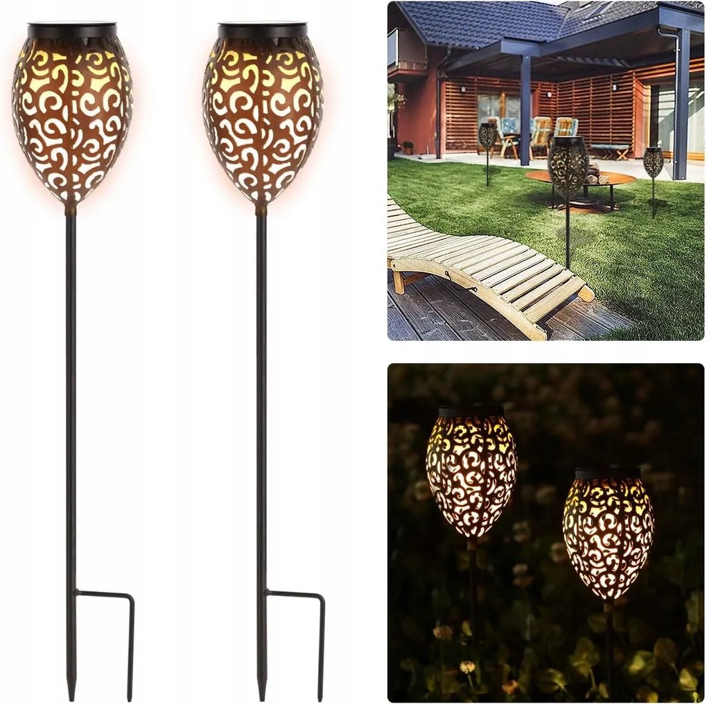 2x Solární lampa zapichovací lampa Gorvitor Metal černá 68 cm