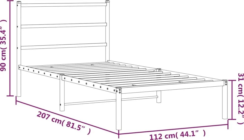 vidaXL Kovový rám postele s čelem 107 x 203 cm [355361] Barva: Bílá