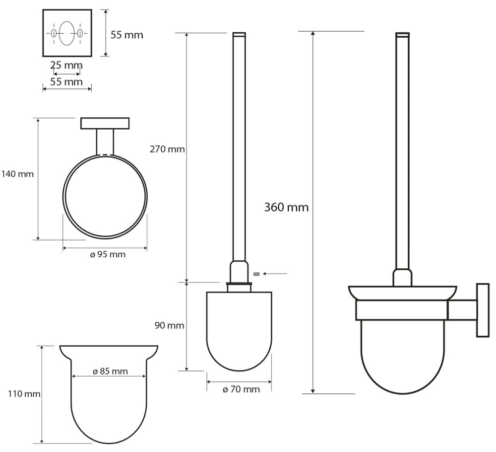 Sapho X-SQUARE WC štětka závěsná, mléčné sklo, chrom XQ301