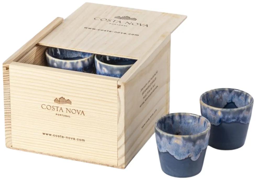 Dřevěný box s 8 modrými šálky na lungo COSTA NOVA GRESPRESSO 0,21 l