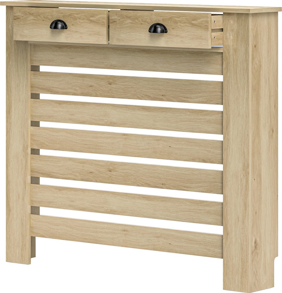 HOMCOM Kryt radiátoru s šuplíky MDF Kryt radiátoru do obývacího pokoje, ložnice, chodby 111x19x95,5 cm Dub