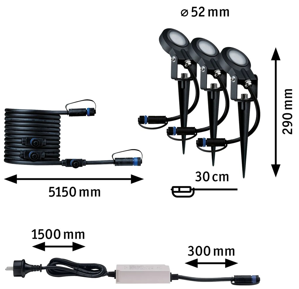 Paulmann 93696 Plug&Shine Sting, základní set zahradních reflektorů 3x6W LED 3000K stmívatelné, IP67