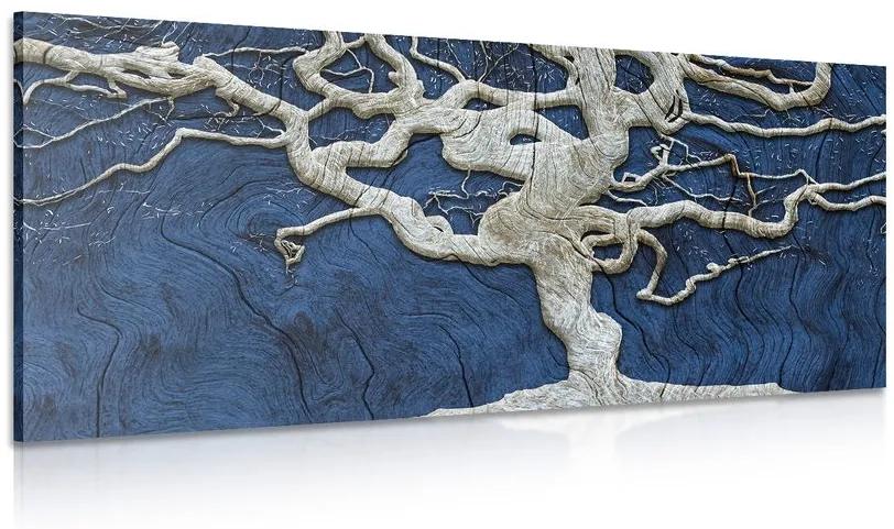 Obraz abstraktní strom na dřevě s modrým kontrastem Varianta: 120x60