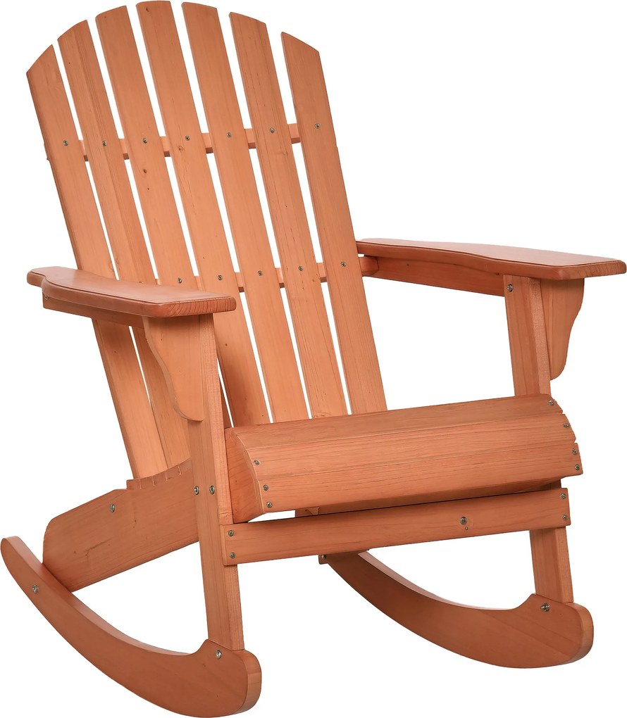 Outsunny Adirondack Dřevěné Houpací Křeslo Přírodní Dřevo 77x94x97 cm pro Zahradu, Terasu, Exteriér v Rustikálním Stylu, Nosnost 130 kg, Barva Teca |