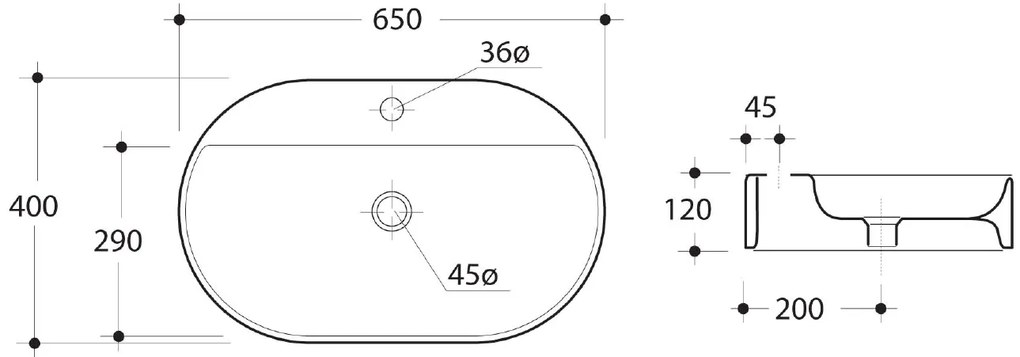 Kerasan RING keramické umyvadlo na desku 65x40cm, bílá - 028501