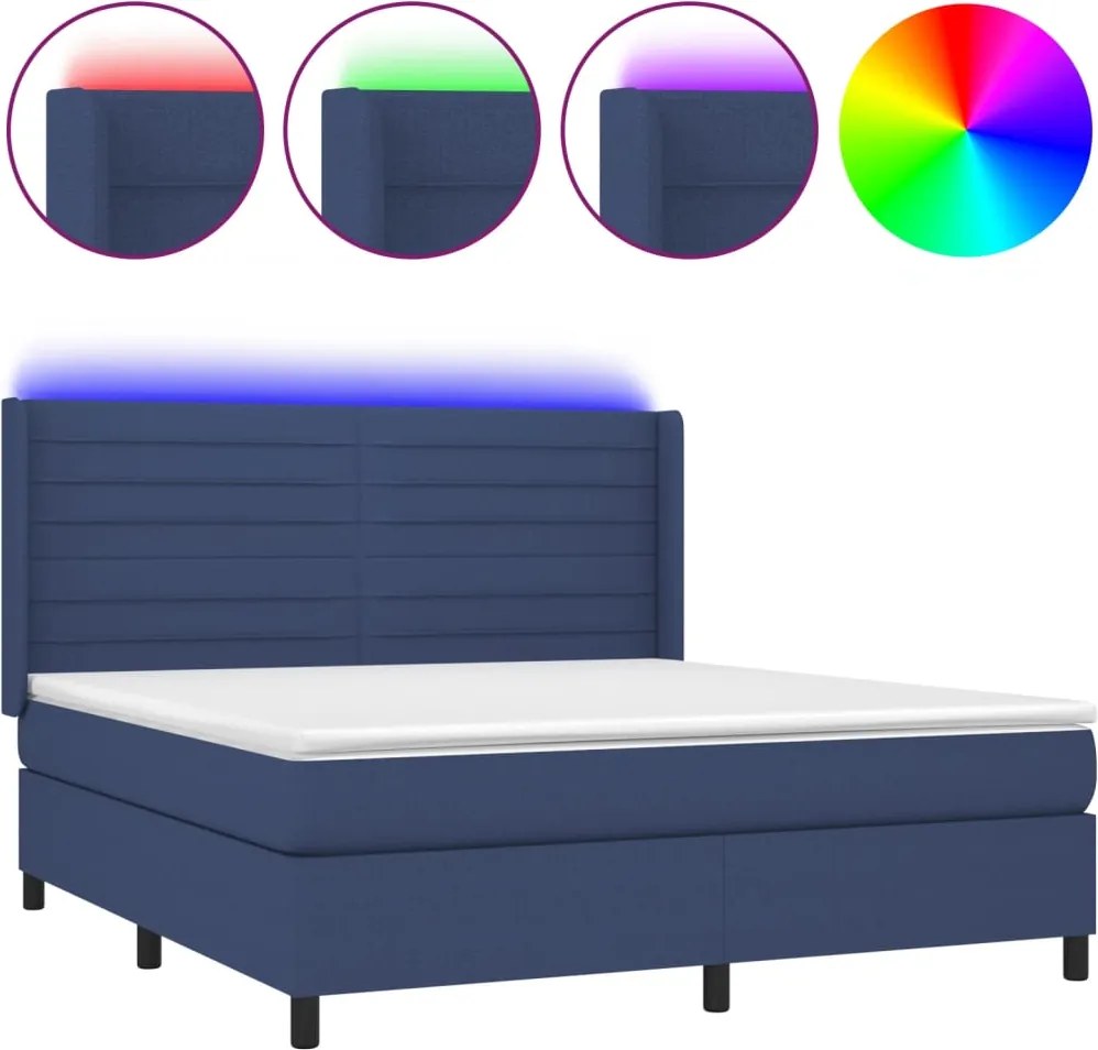 Box spring postel s matrací a LED modrá 160x200 cm textil 3138411