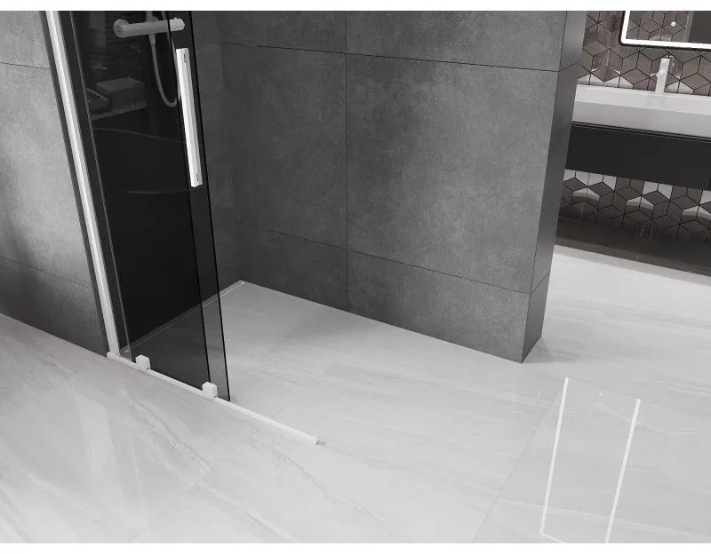 Mexen Velar, sprchová zástěna s posuvnými dveřmi Walk-in 70 x 200 cm, 8mm šedé sklo, bílá matná, 871-070-000-43-20