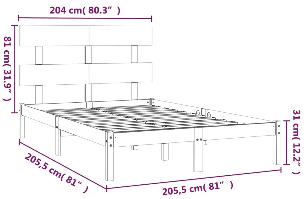 Rám postele černý masivní dřevo 200 x 200 cm,  3104697