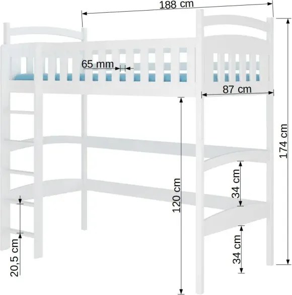 Patrová postel mezzanine s matrací MIAGO 180x80 borovice