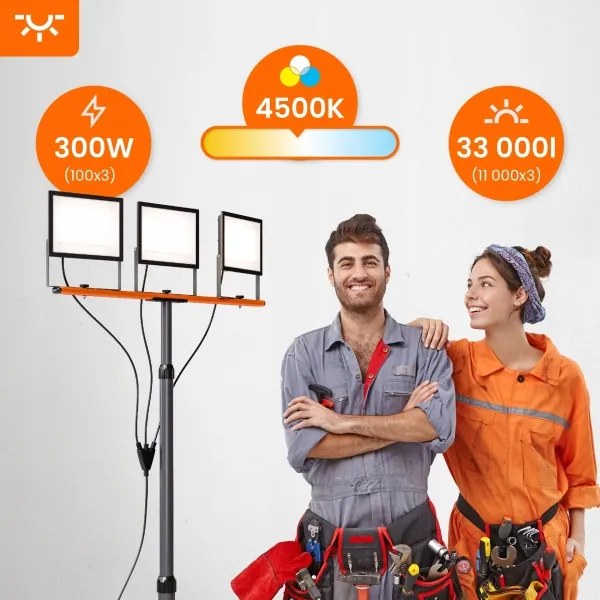 LED Reflektor se stojanem 3xLED/100W/230V 4500K IP65 černá/oranžová