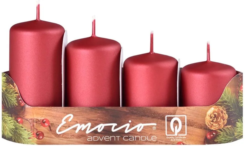 Emocio Stupně 4ks prům.40mm exclusive mat. červené/malinové svíčky