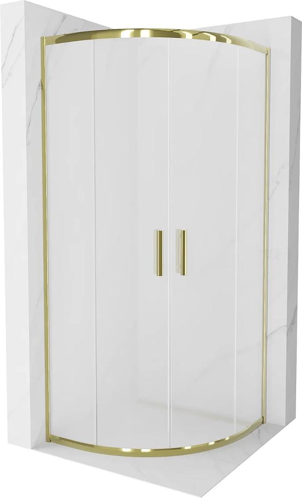 Mexen Rio, čtvrtkruhový sprchový kout s posuvnými dveřmi 80 (dveře) x 80 (dveře) x 190 cm, 5mm sklo námraza, zlatý profil, 863-080-080-50-30