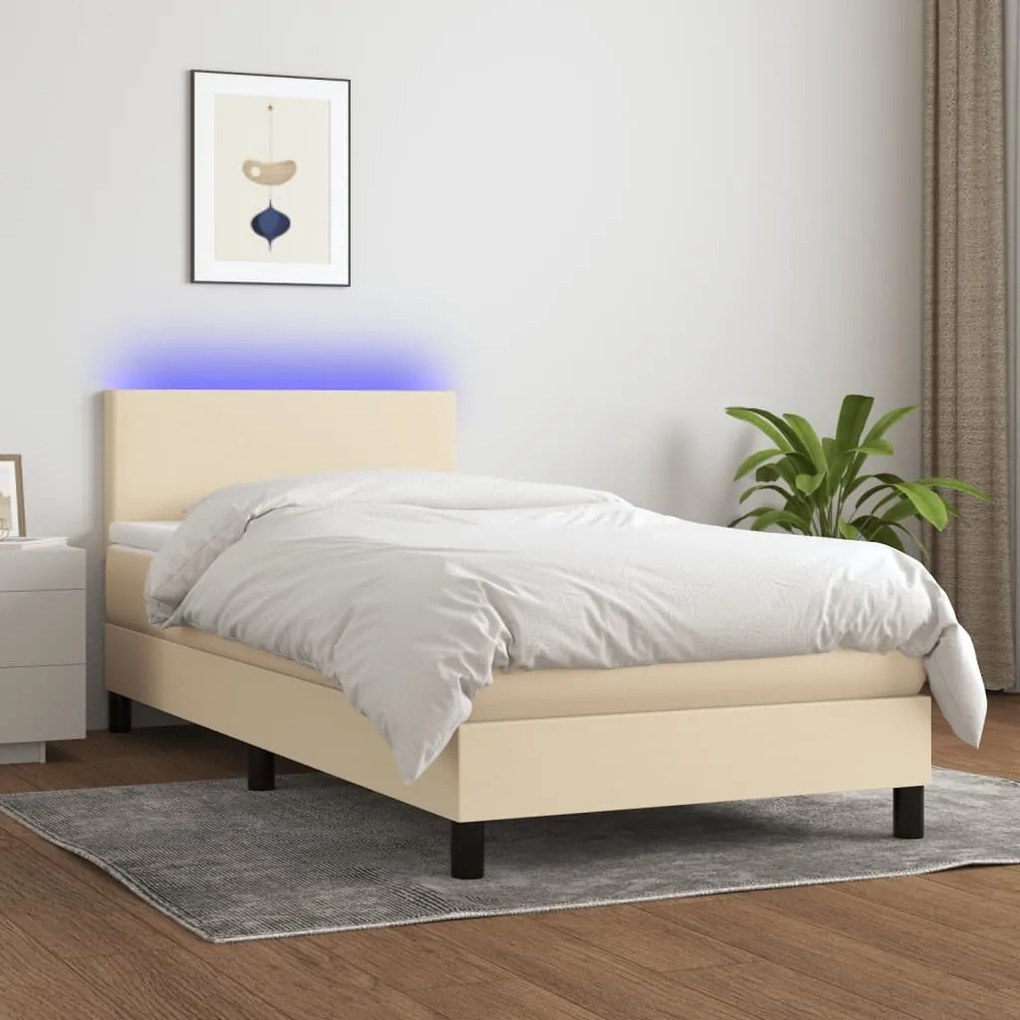 Box spring postel s matrací a LED krémová 90x190 cm textil 3132962