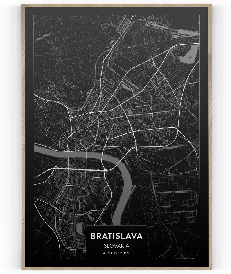 Obraz Mapa Bratislava 30 x 40 cm - napnuté plátno na dřevěném rámu