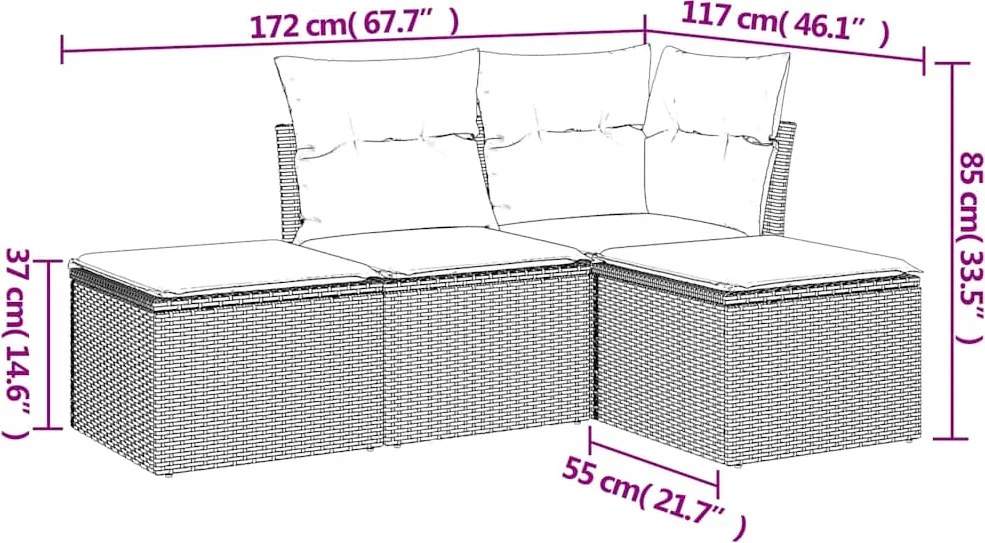 4dílná zahradní sedací souprava s poduškami černá polyratan 3249314