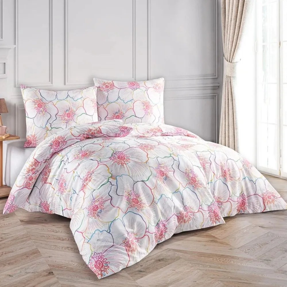 Saténové ložní povlečení Bloom s velkými květy ibišků - Bedtex Exclusive - 100% prémiová bavlna - 70 x 90 cm + 140 x 200 cm
