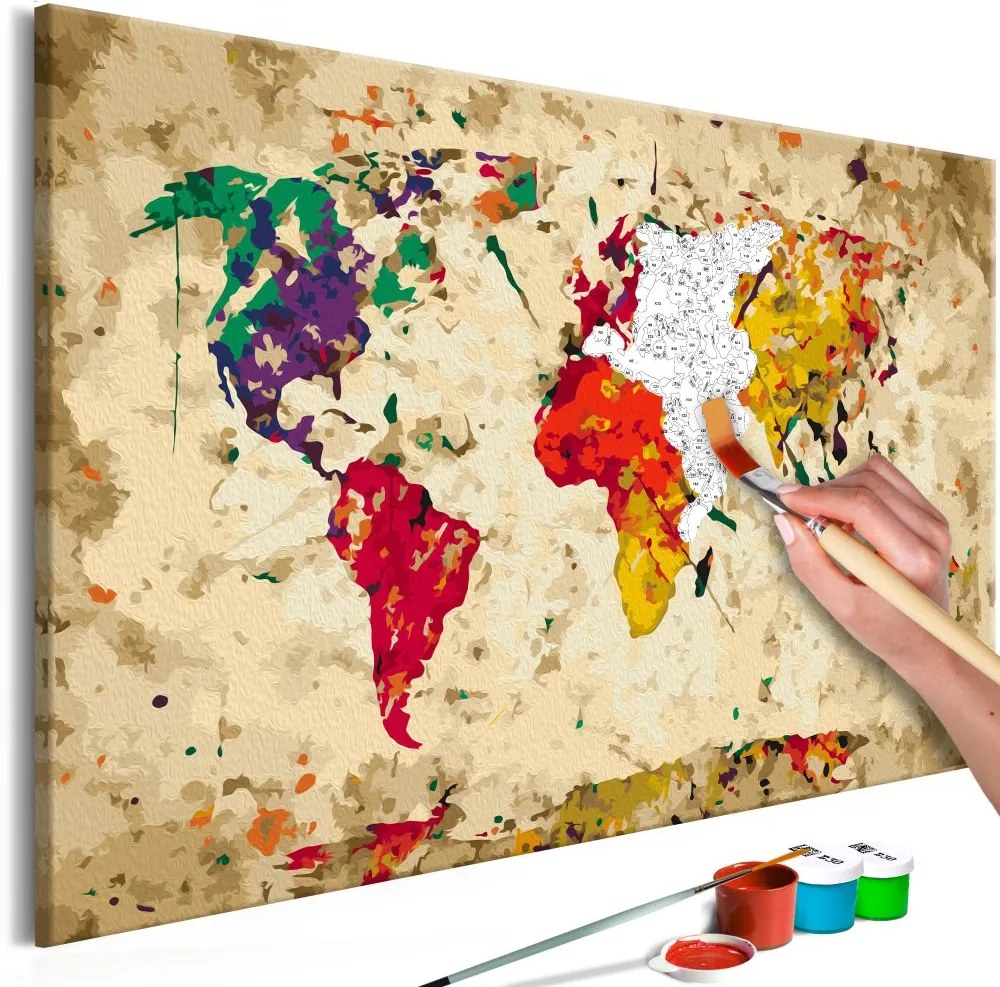 Bimago Malování podle čísel - World Map (Colour Splashes) | 60x40 cm