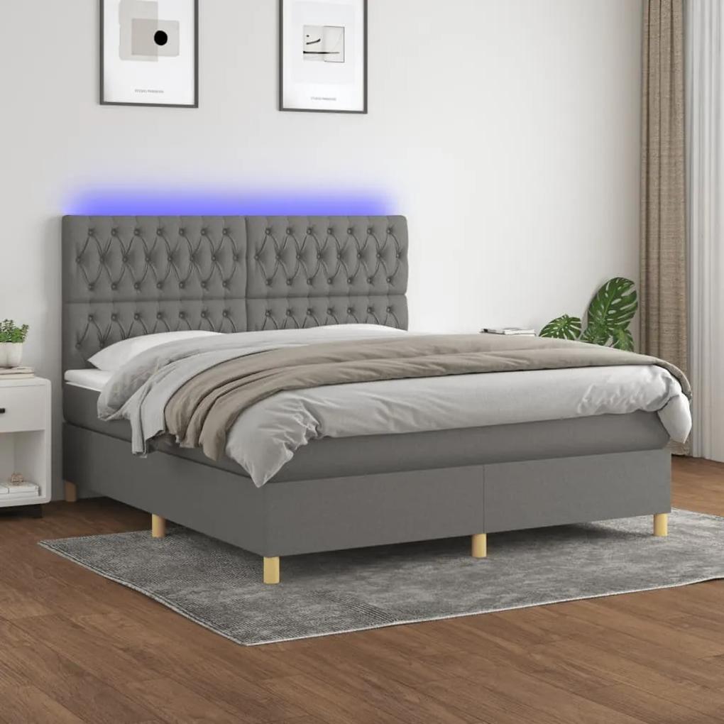 Box spring postel s matrací a LED tmavě šedá 160x200 cm textil,  3135686