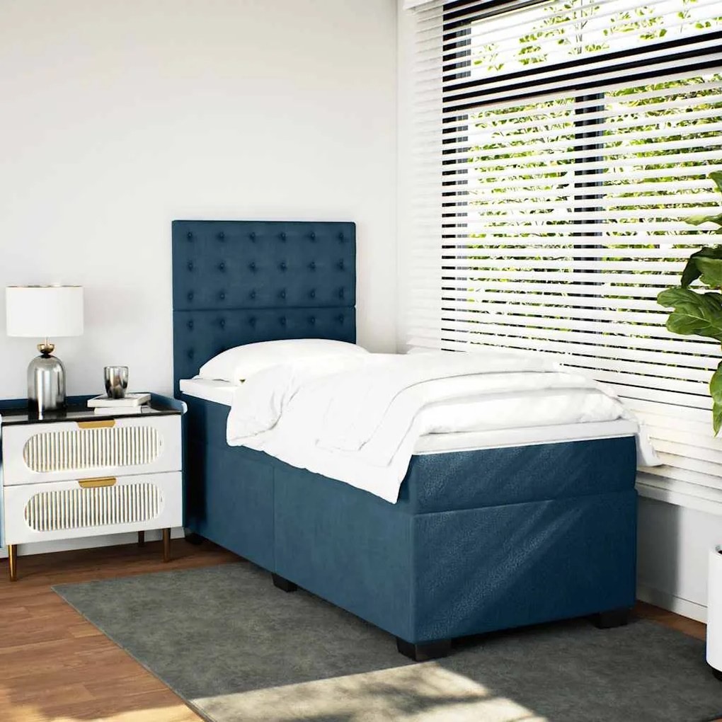 Box spring postel s matrací modrá 100 x 200 cm samet 3293150