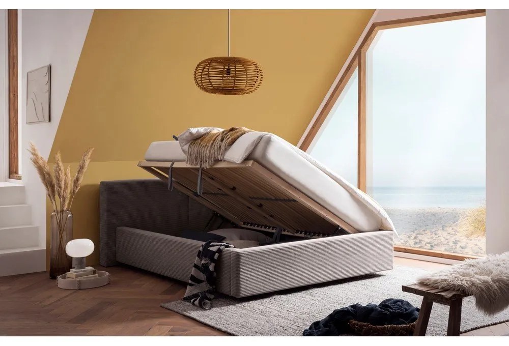 Světle hnědá čalouněná dvoulůžková postel s úložným prostorem s roštem 140x200 cm Cube – Meise Möbel